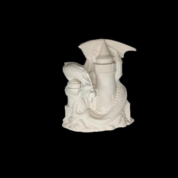 Accents | Ceramic Unpainted Bisque Dragon Guarding Castle Home Decor ...